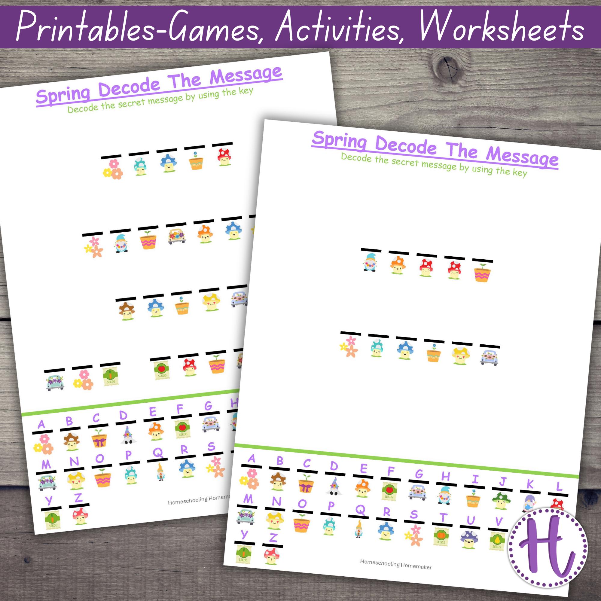 Spring Decode Secret Message Pages for Kids, Printable Break the Code ...