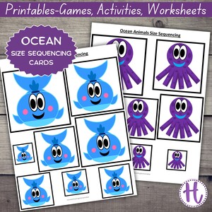 Ocean Animal Size Sequencing Cards for Toddlers, Preschool, Sort Cards ...