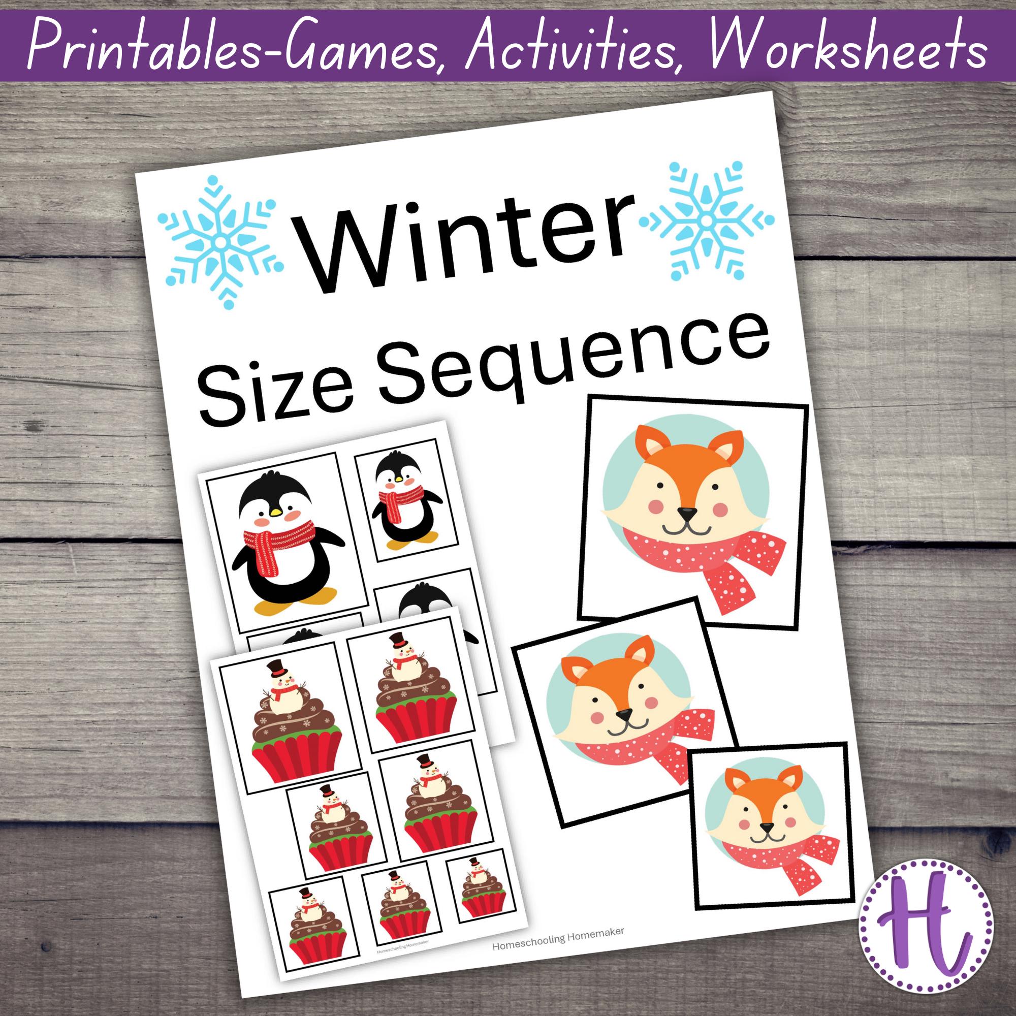 Winter Size Sequencing Cards for Toddlers, Simple Preschool Ordering ...