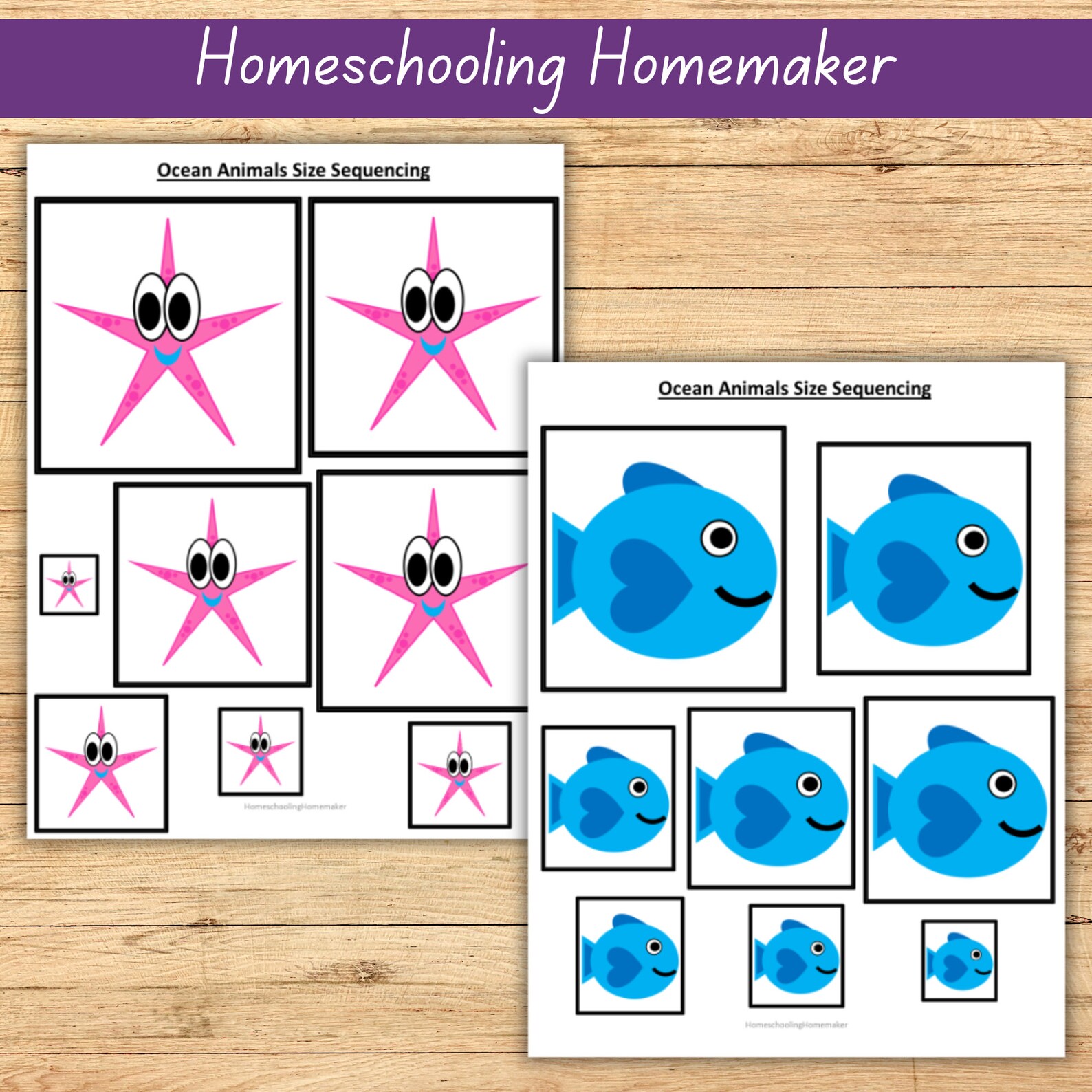 Ocean Animal Size Sequencing Cards for Toddlers, Preschool ...