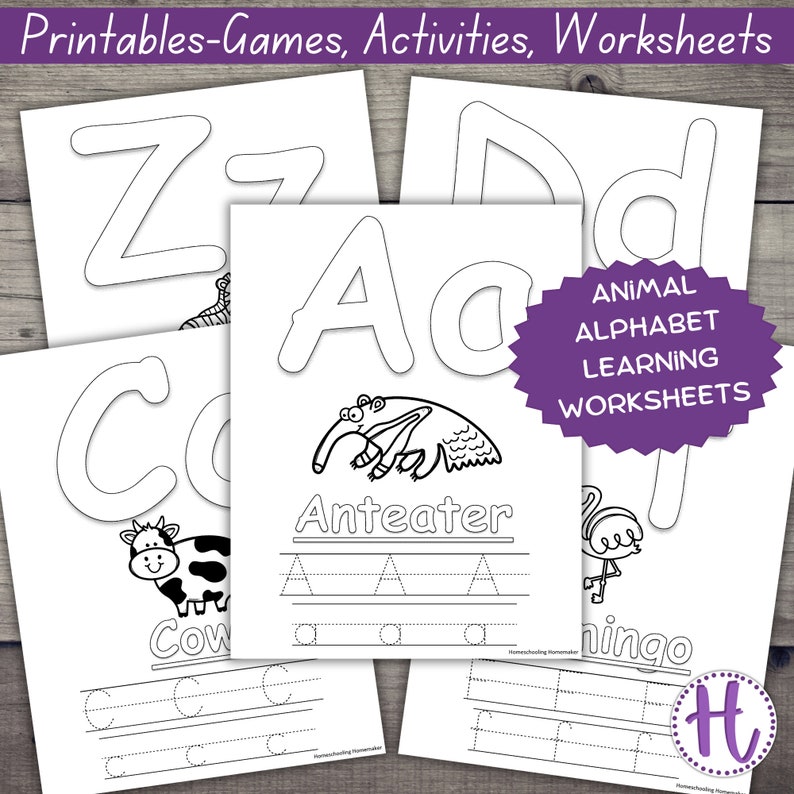 Alphabet Letter Animal Worksheets for Kids, Preschool ABC Writing ...