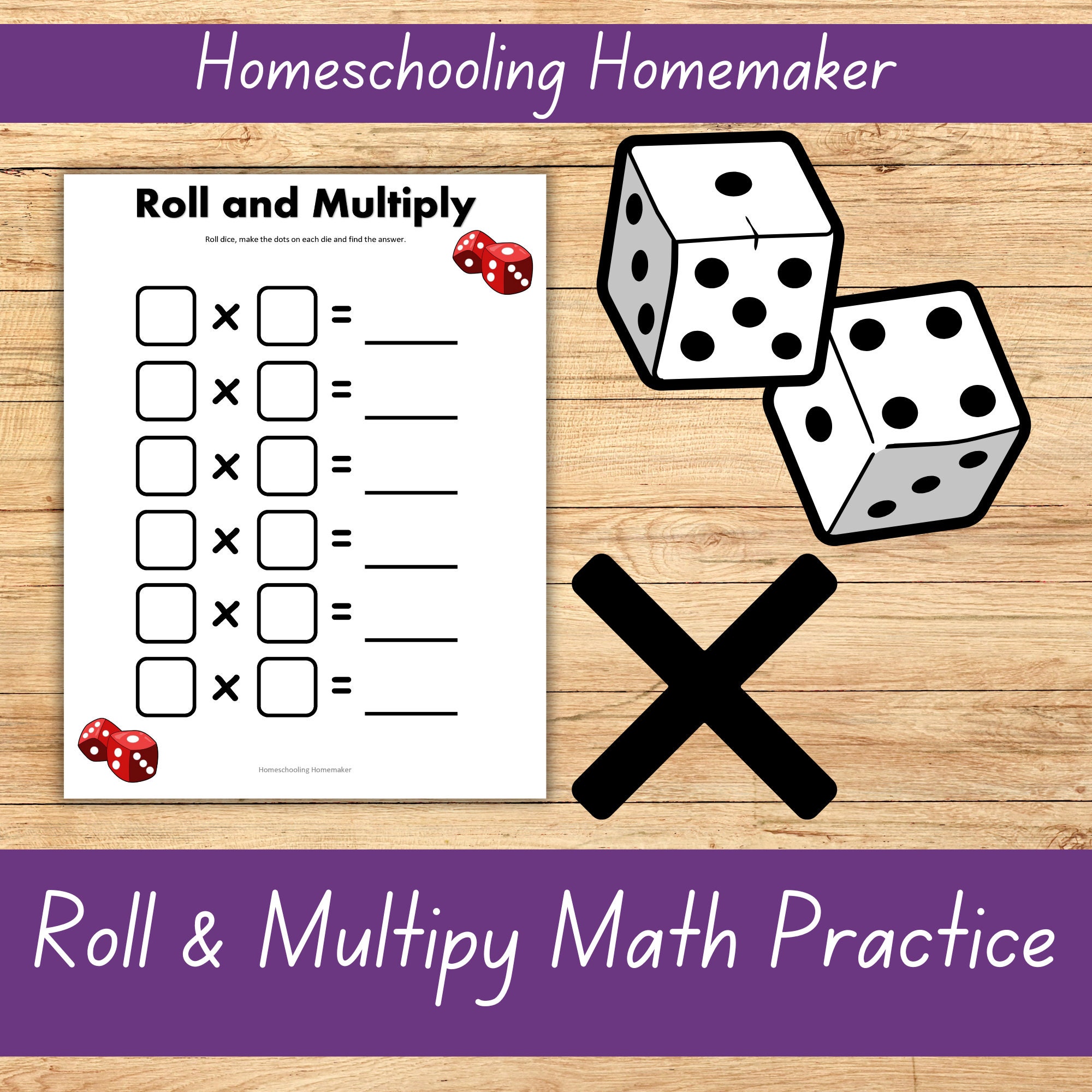 Roll and Multiply Math Practice Worksheet for Kids, Kindergarten ...