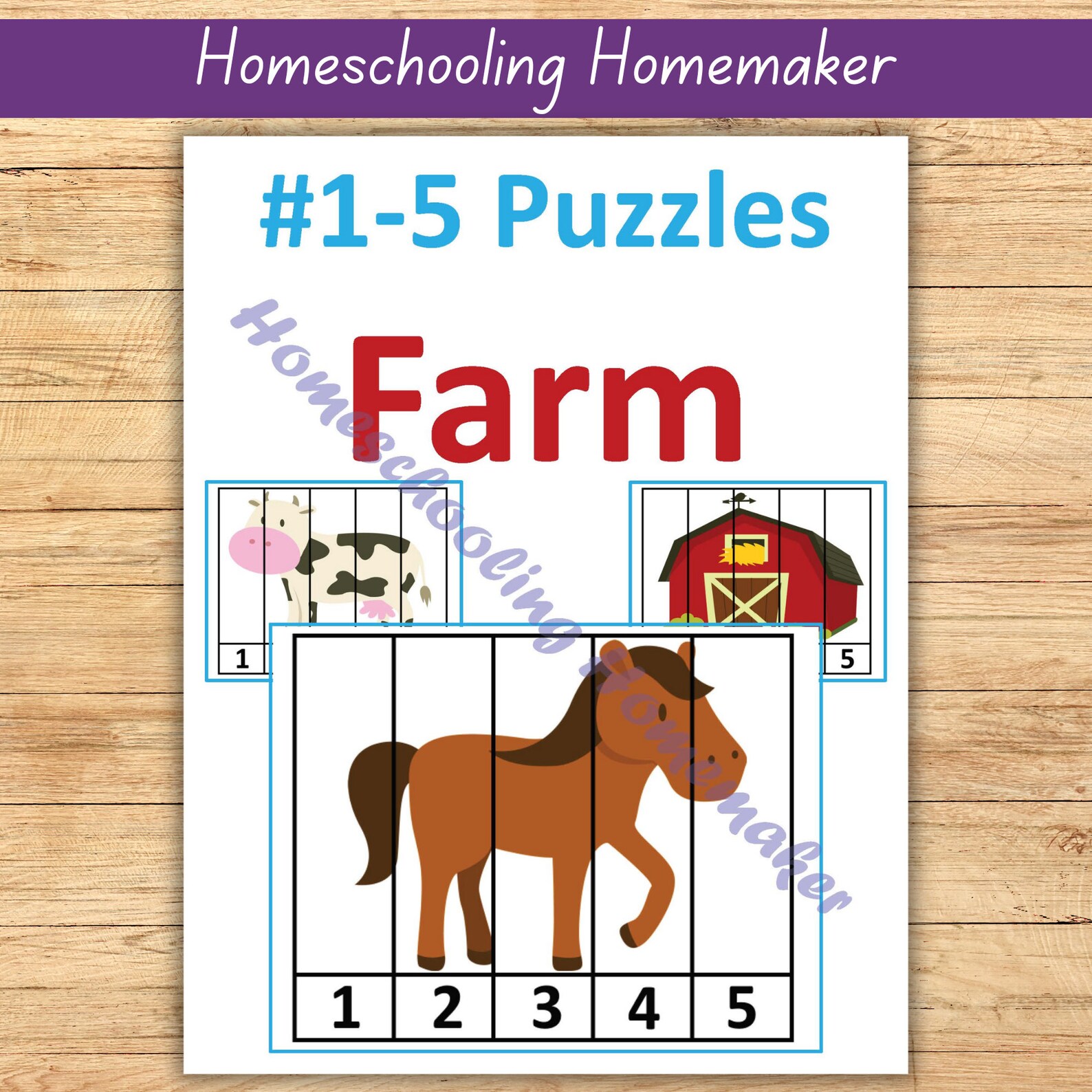 Farm Puzzles With Numbers 1-5 for Preschool, Counting Activity, Simple ...