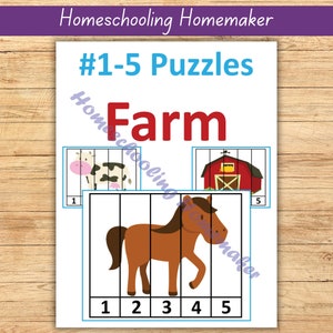 Farm Puzzles With Numbers 1-5 for Preschool, Counting Activity, Simple ...