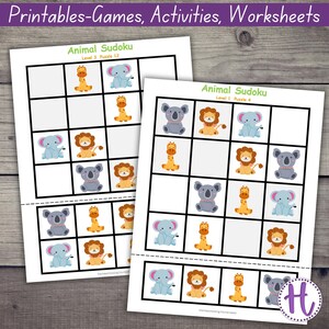 Animal Sudoku Game for Kids, Printable Sudoku Picture Game, Critital ...