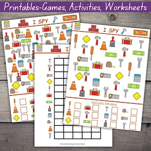 Construction I Spy for Kids, Homeschool Activities, Counting Worksheet ...