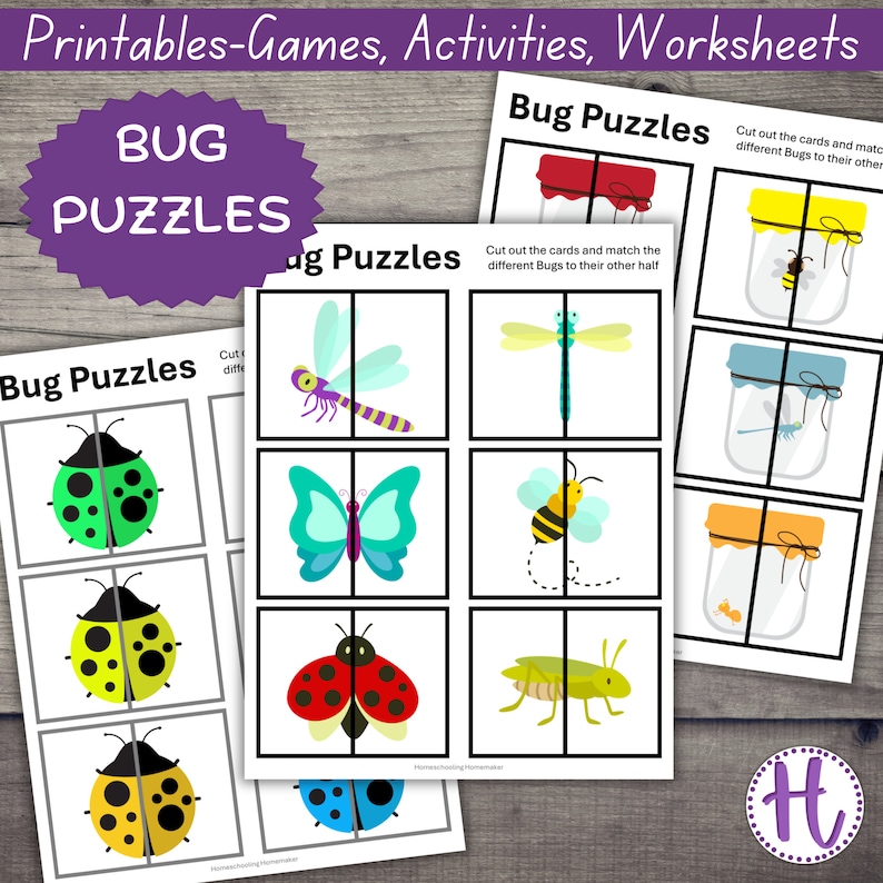 Bug Matching Puzzles for Kids, Match the Other Half Bug Game, Preschool ...