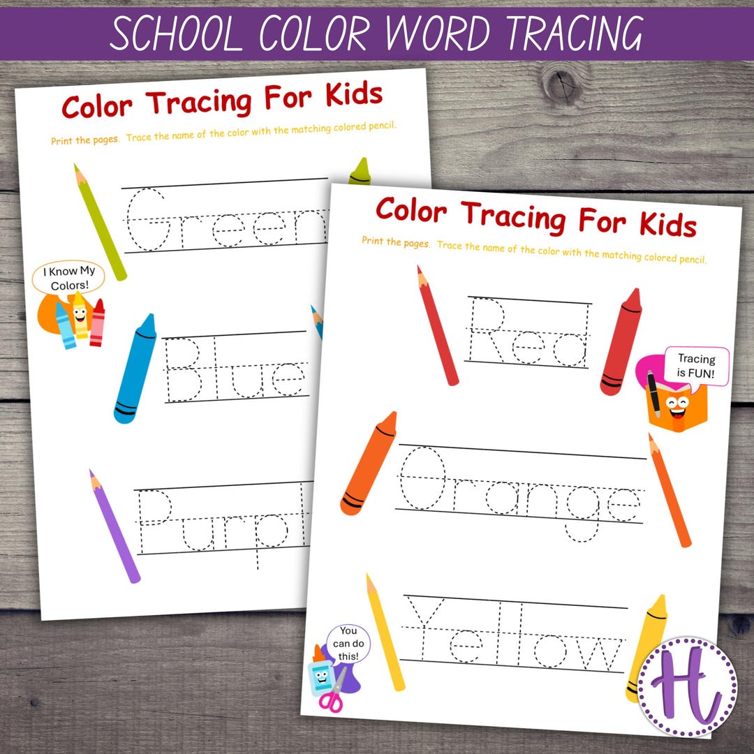 School Color Word Tracing Worksheets for Preschoolers, Simple Color ...