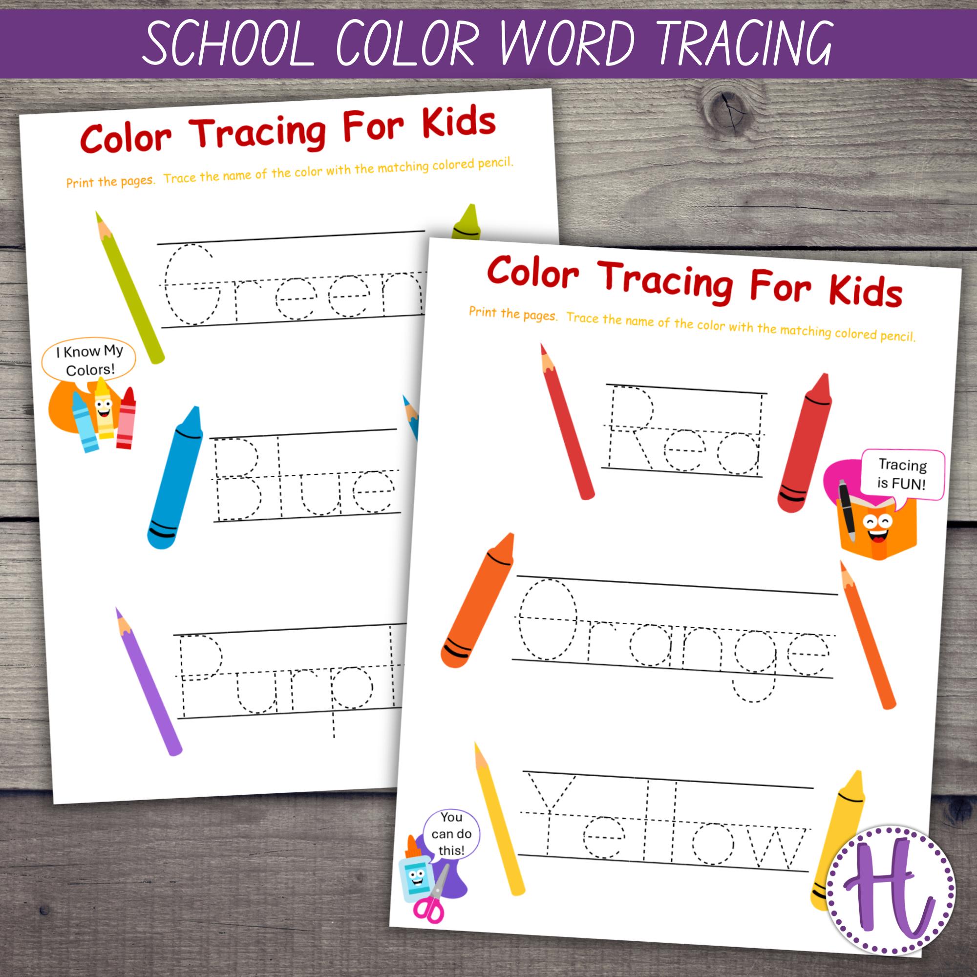 Color Word Tracing Worksheets: Preschool Copywork (PDF) - Etsy