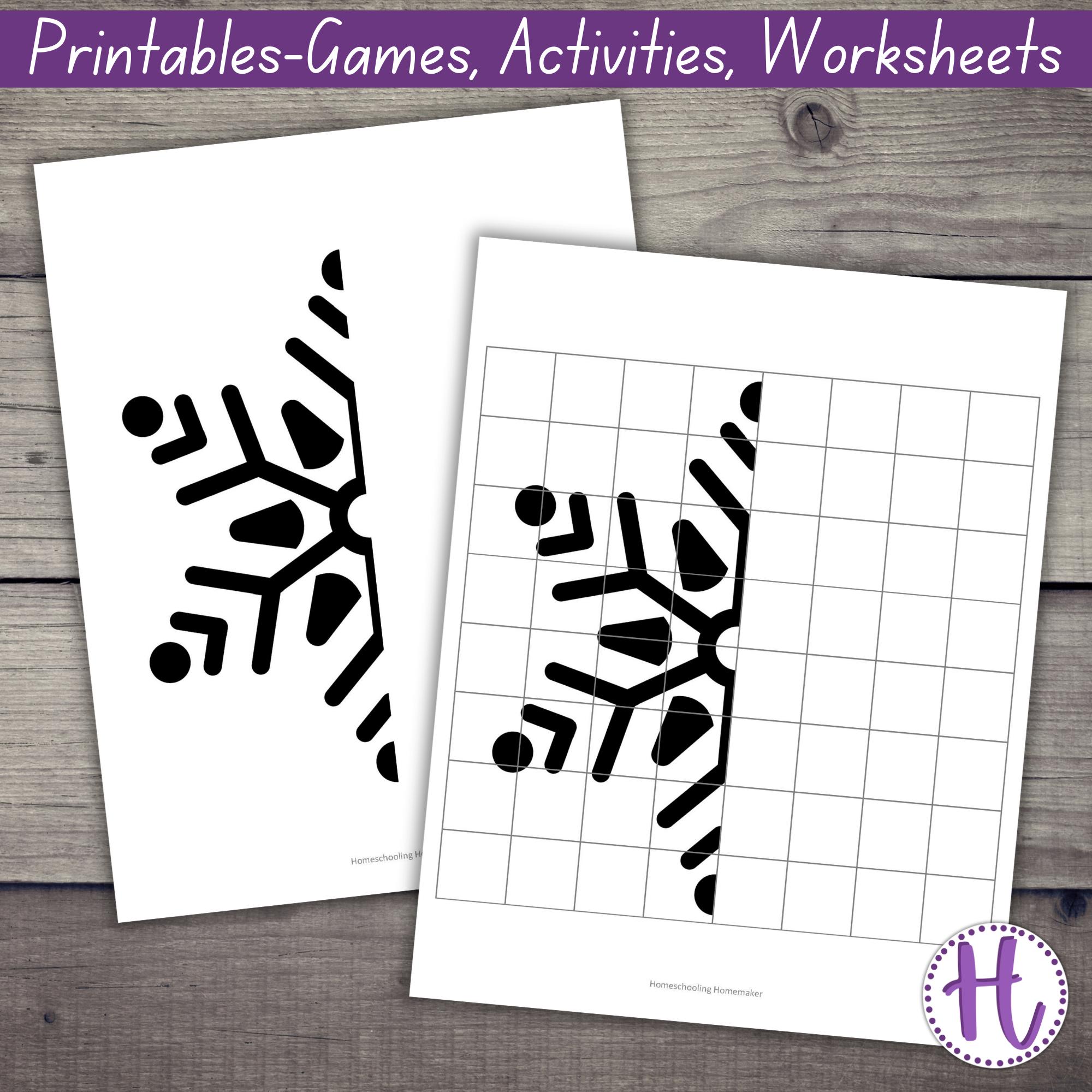 Snowflake Symmetry Drawing Worksheets: Winter Activity (PDF) - Etsy