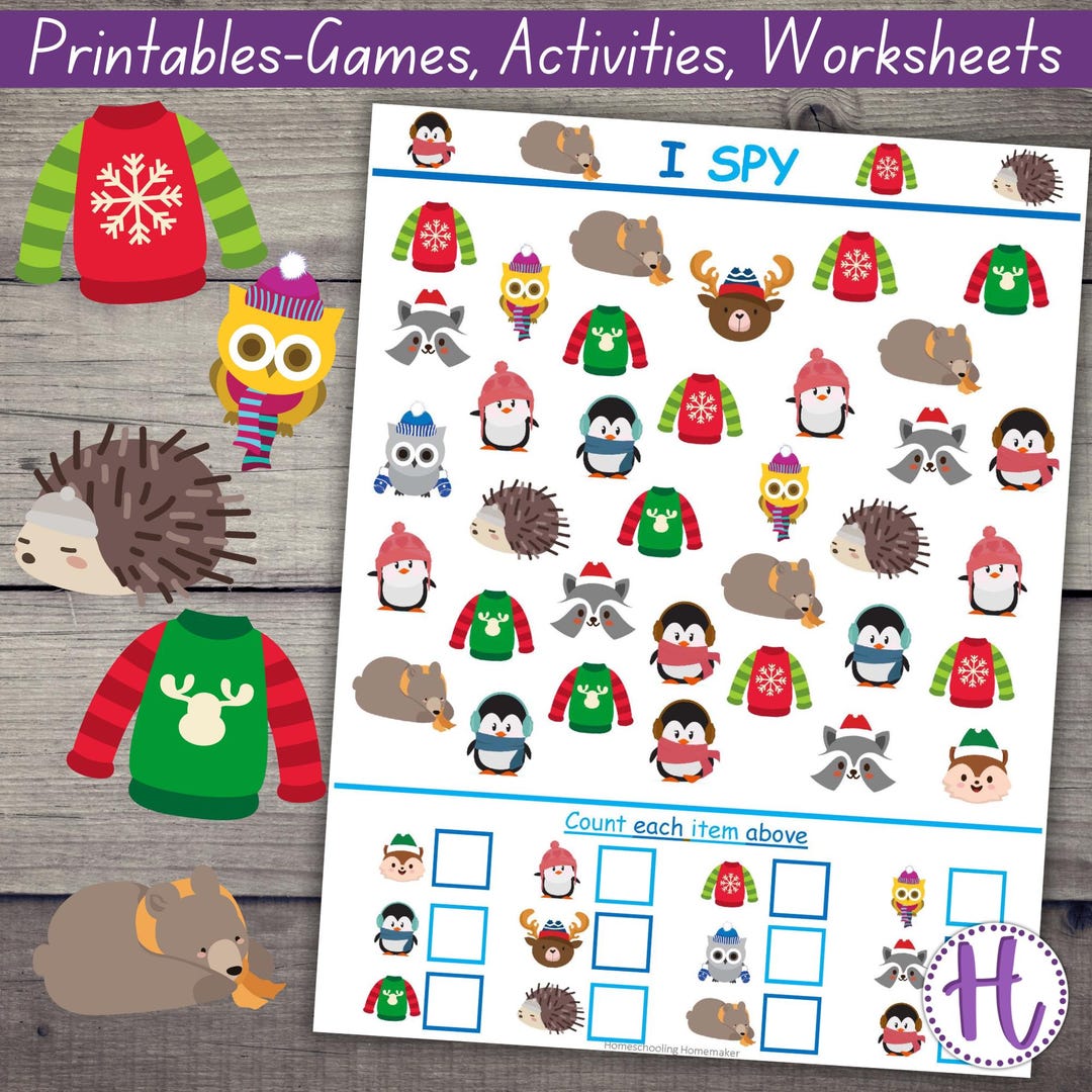 Winter I Spy Worksheets With Graphing, Preschool Counting Activity ...