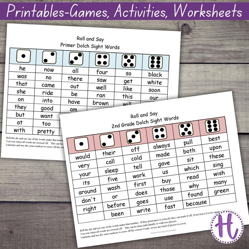 Dolch Sight Word Roll & Say Game: Elementary Reading (PDF) - Etsy