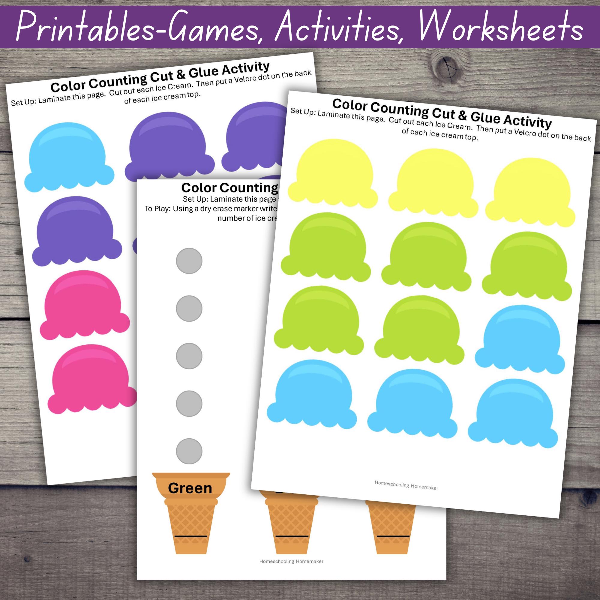 Ice Cream Color Counting for Preschool, Simple Cut and Glue Activity ...