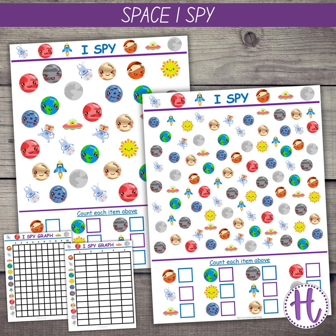 Space I Spy Game: Kids Graphing Activity, Printable Math (PDF Download ...