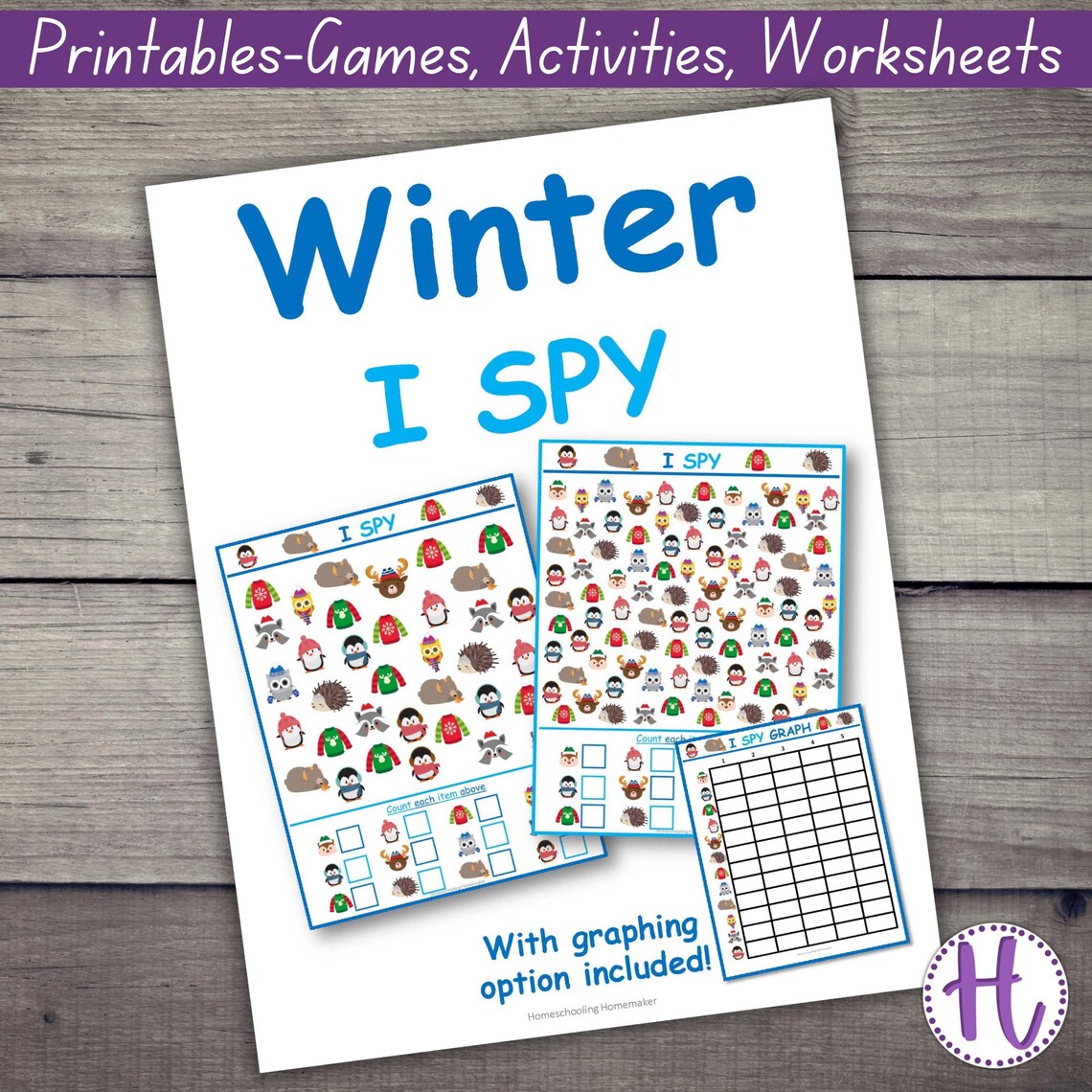 Winter I Spy Worksheets With Graphing, Preschool Counting Activity ...