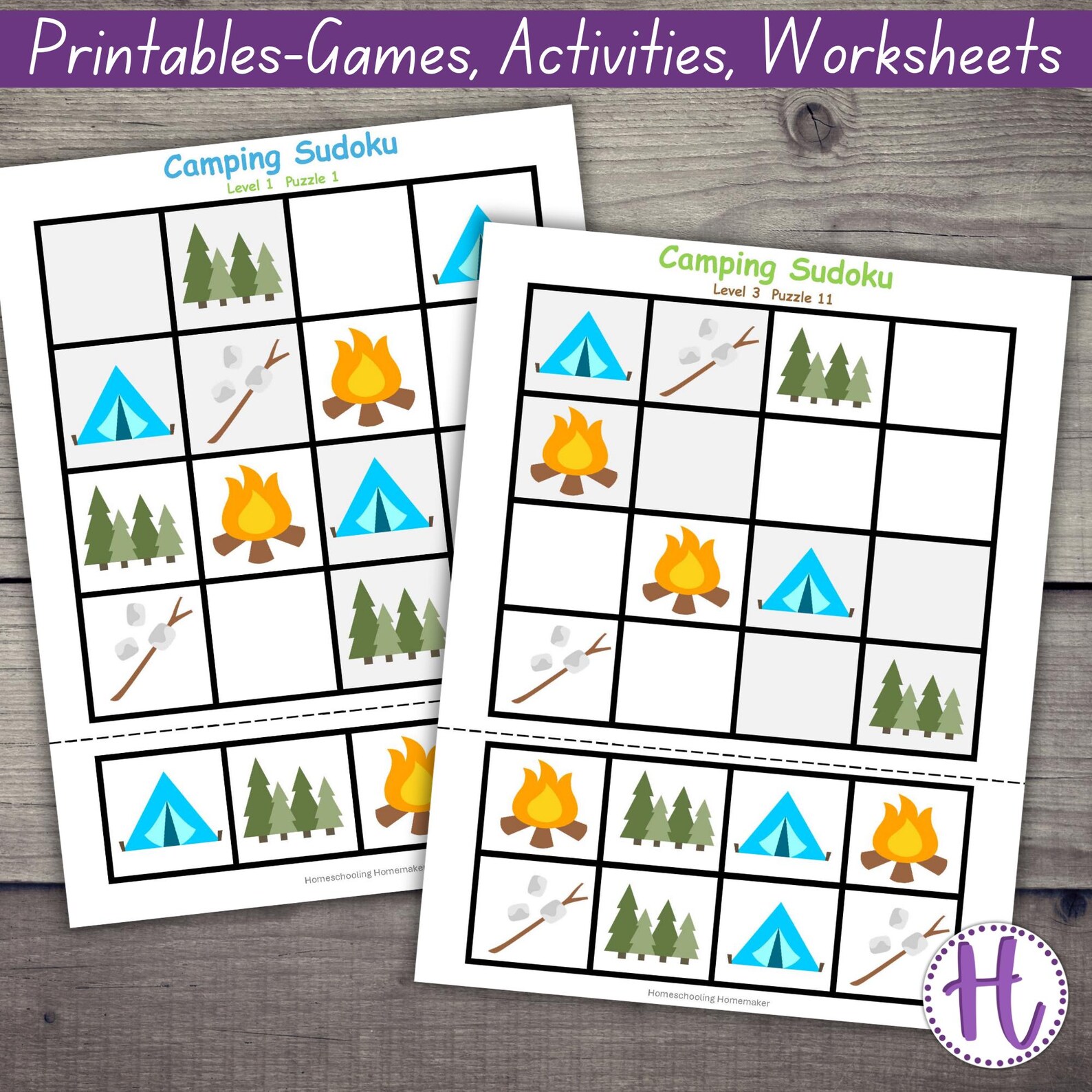 Camping Picture Sudoku Game: Printable Puzzles for Kids (PDF) - Etsy