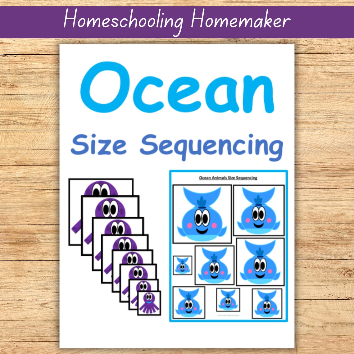 Ocean Animal Size Sequencing Cards for Toddlers, Preschool ...