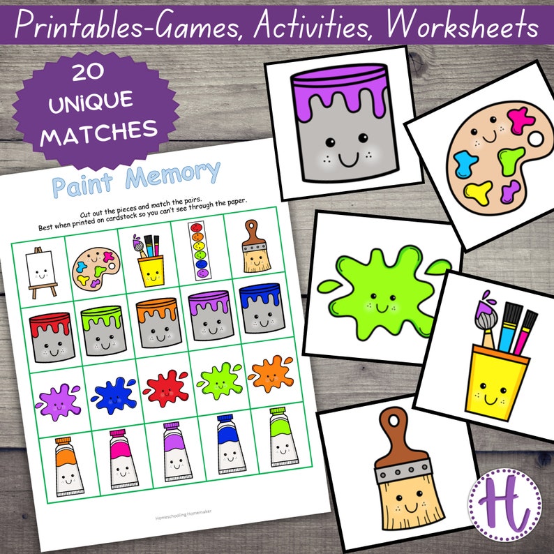 Paint Color Memory Game for Kids, Kindergarten, Preschool, Elementary ...