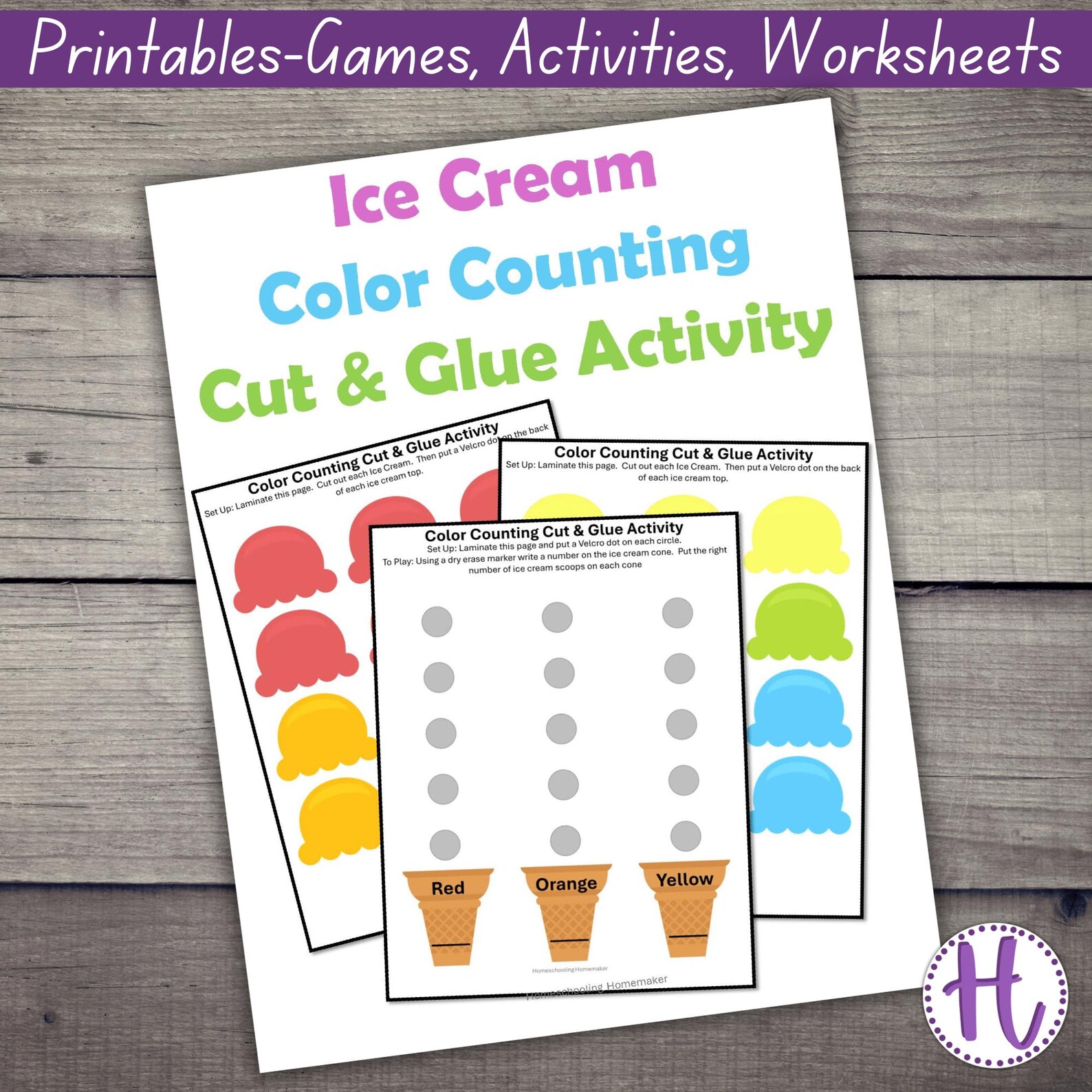 Ice Cream Color Counting for Preschool, Simple Cut and Glue Activity ...