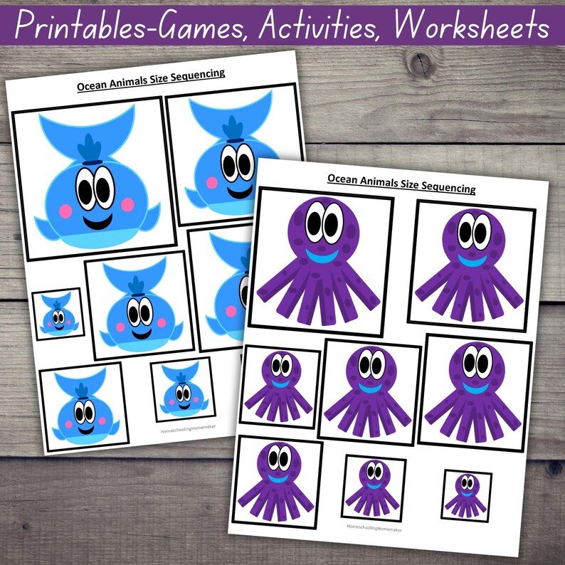 Ocean Animal Size Sequencing Cards for Toddlers, Preschool, Sort Cards ...