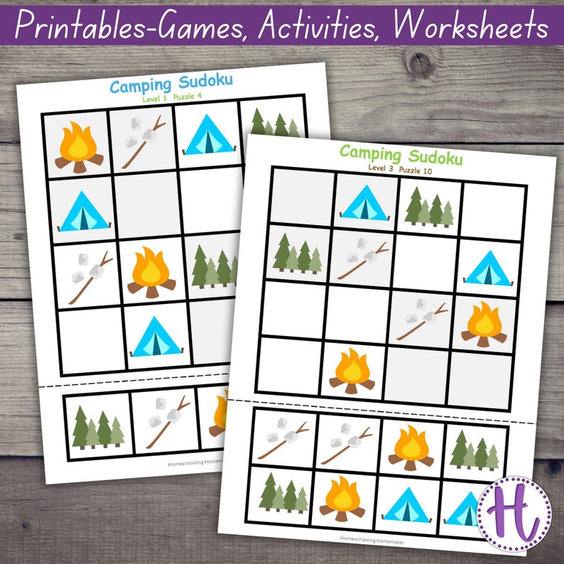 Camping Picture Sudoku Game: Printable Puzzles for Kids (PDF) - Etsy