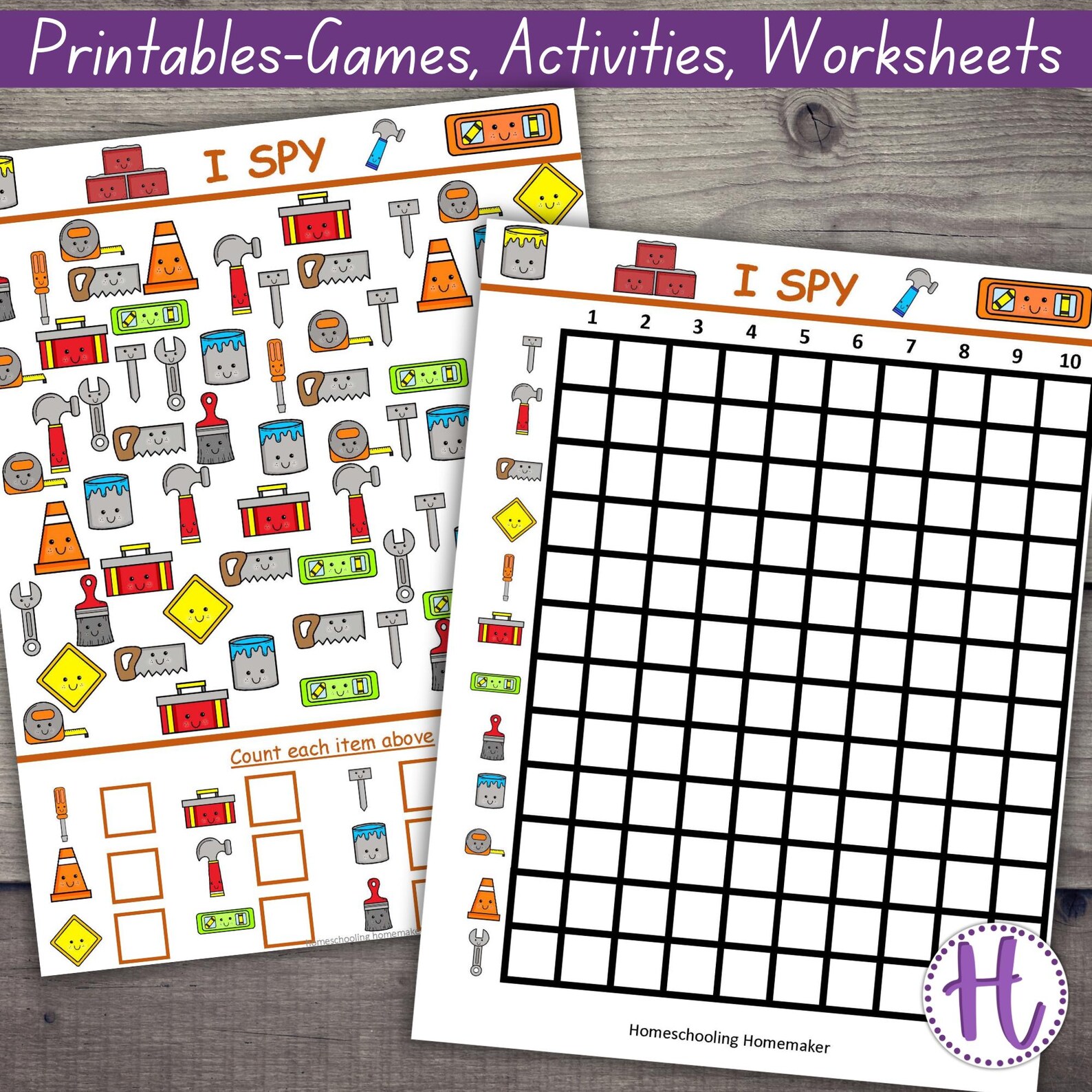 Construction I Spy for Kids, Homeschool Activities, Counting Worksheet ...