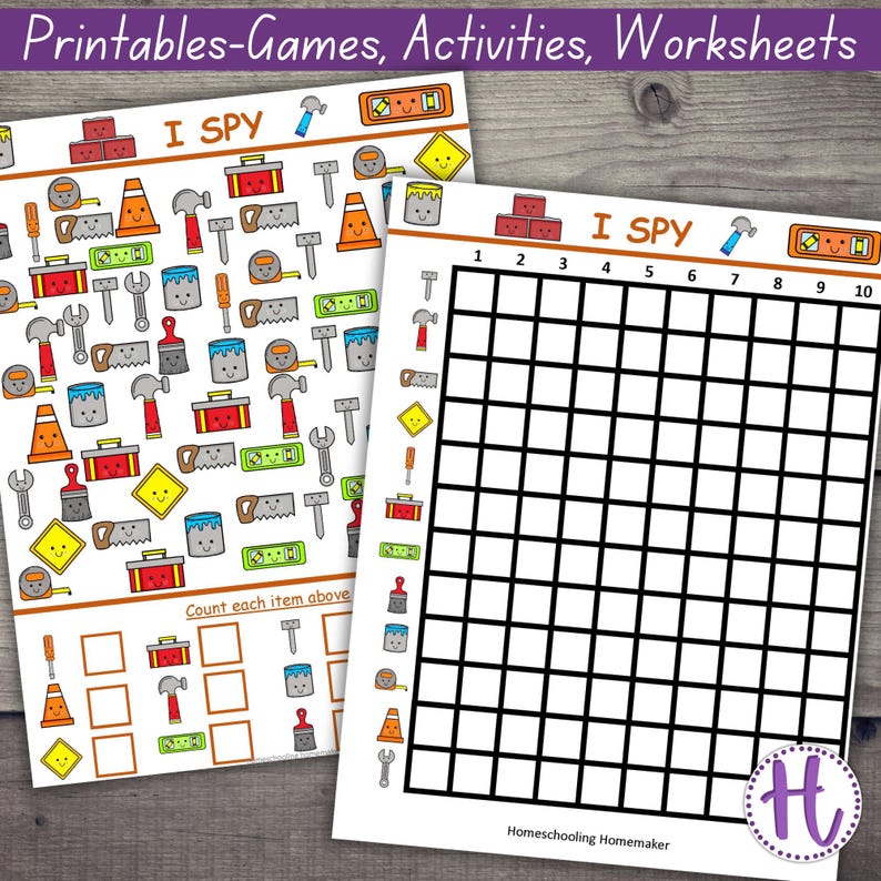 Construction I Spy for Kids, Homeschool Activities, Counting Worksheet ...
