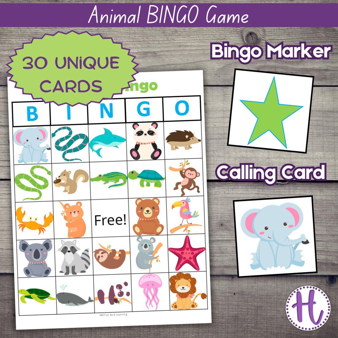 Animal Bingo Game, Printable Game for Classrooms, Simple and Fun Animal ...