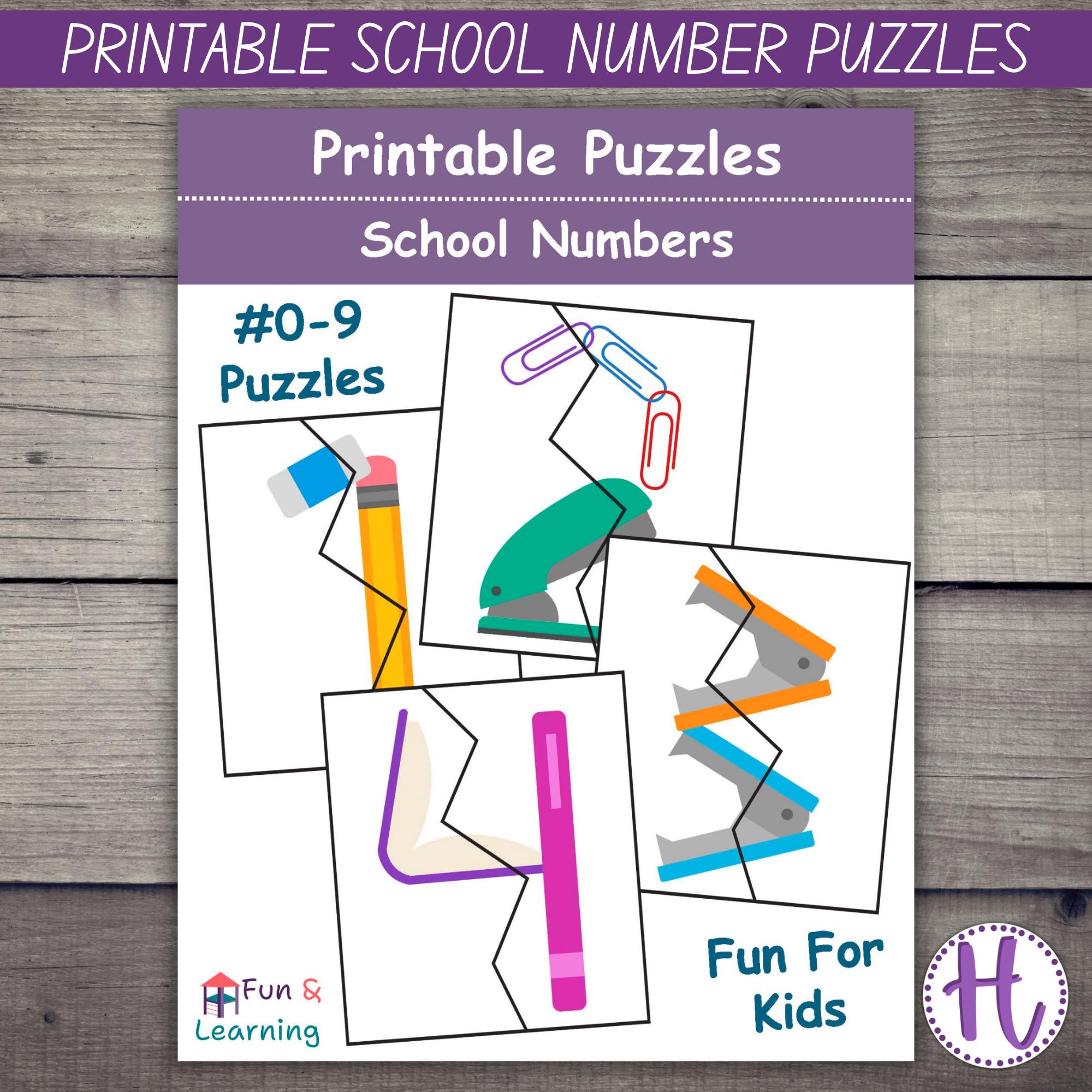 School Number Puzzles: Fun Printable Learning Activity (PDF) - Etsy