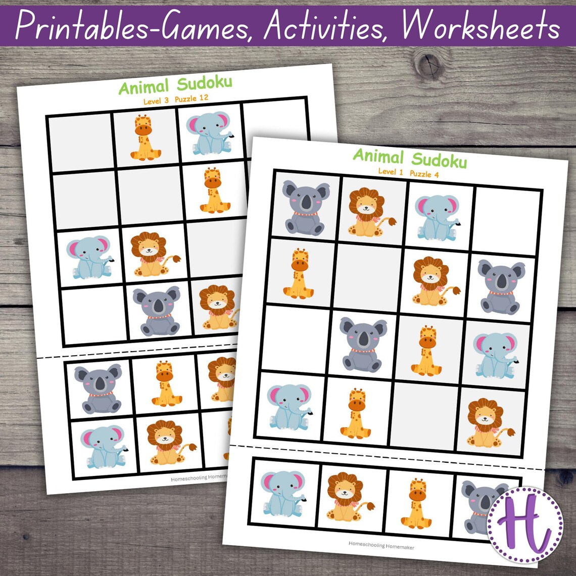 Animal Sudoku Game for Kids, Printable Sudoku Picture Game, Critital ...