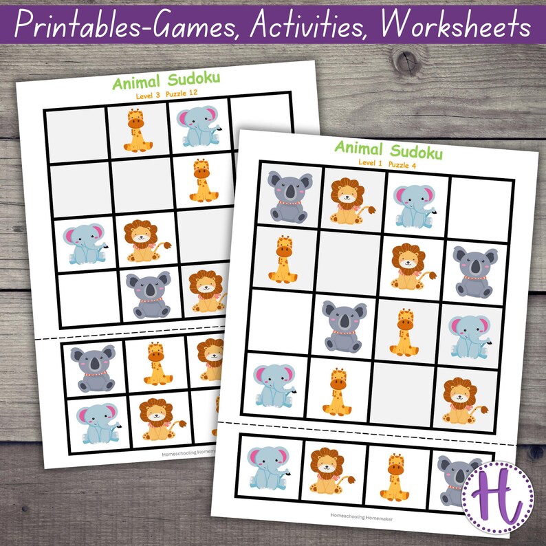 Animal Sudoku Game for Kids, Printable Sudoku Picture Game, Critital ...