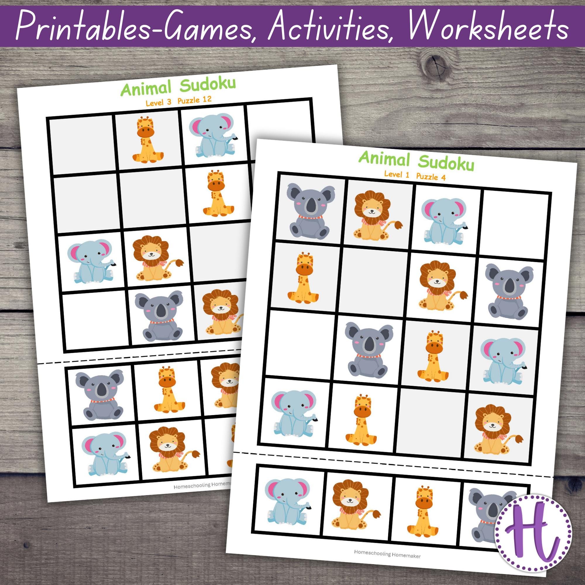 Animal Sudoku Game for Kids: Printable Logic Puzzle (PDF) - Etsy