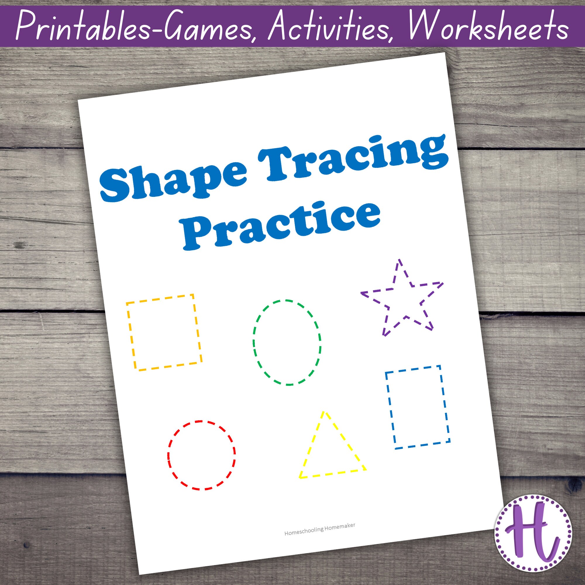Shape Tracing Worksheets for Preschool, Kindergarten, Toddler, Learning ...