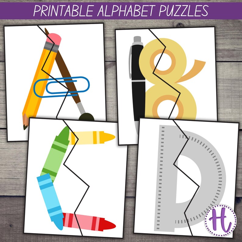 School Theme Alphabet Puzzles: ABC Printable (PDF) - Etsy