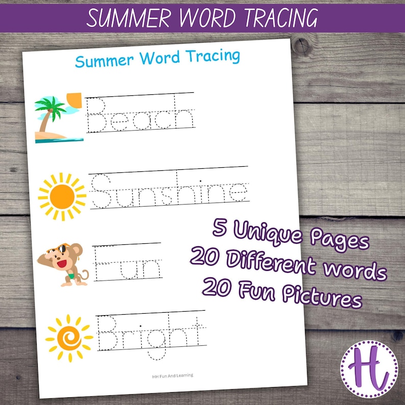 Summer Word Tracing Worksheets: Preschool Kindergarten Writing Practice ...