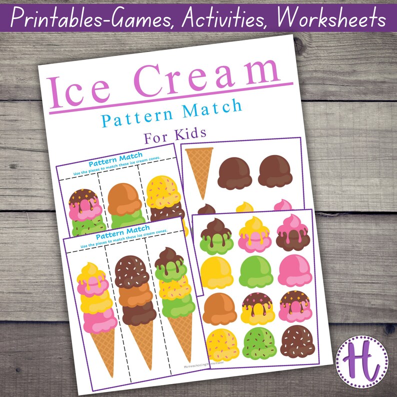 Ice Cream Pattern Match Activity, Pattern Builder Activity, Preschool ...