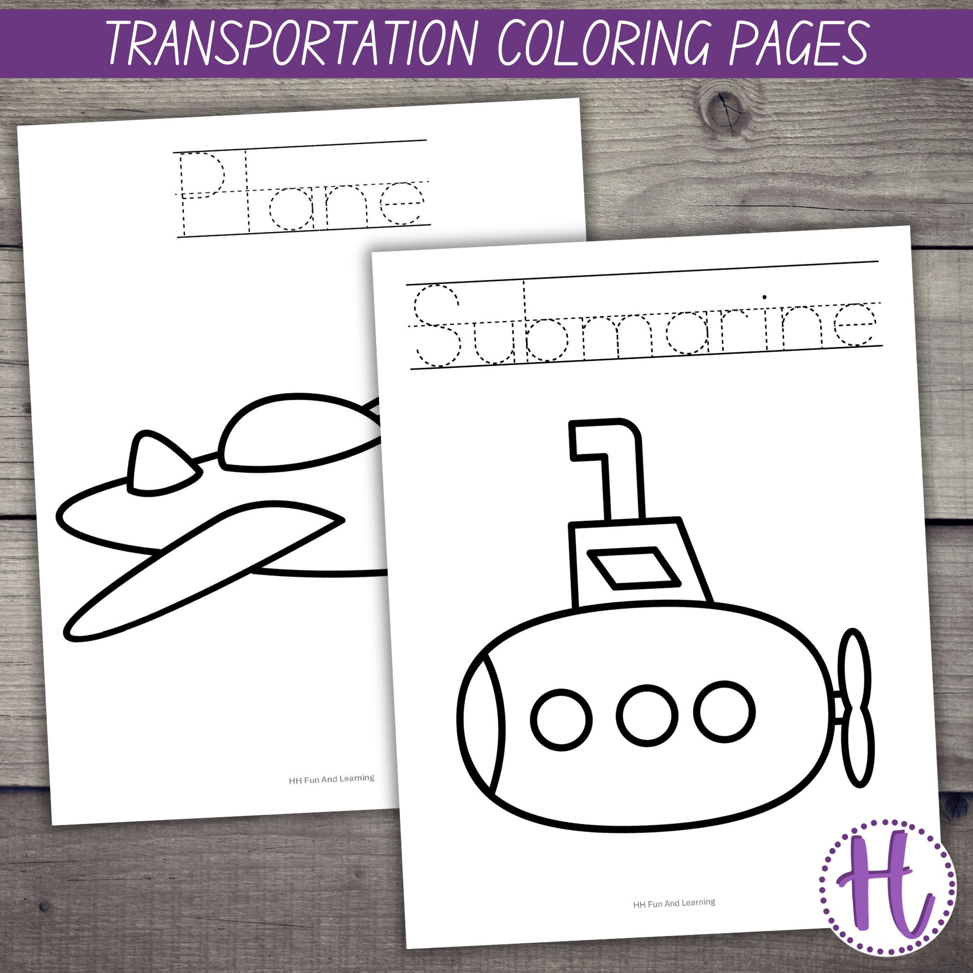 Transportation Coloring Pages and Vehicle Word Tracing Activity (PDF ...