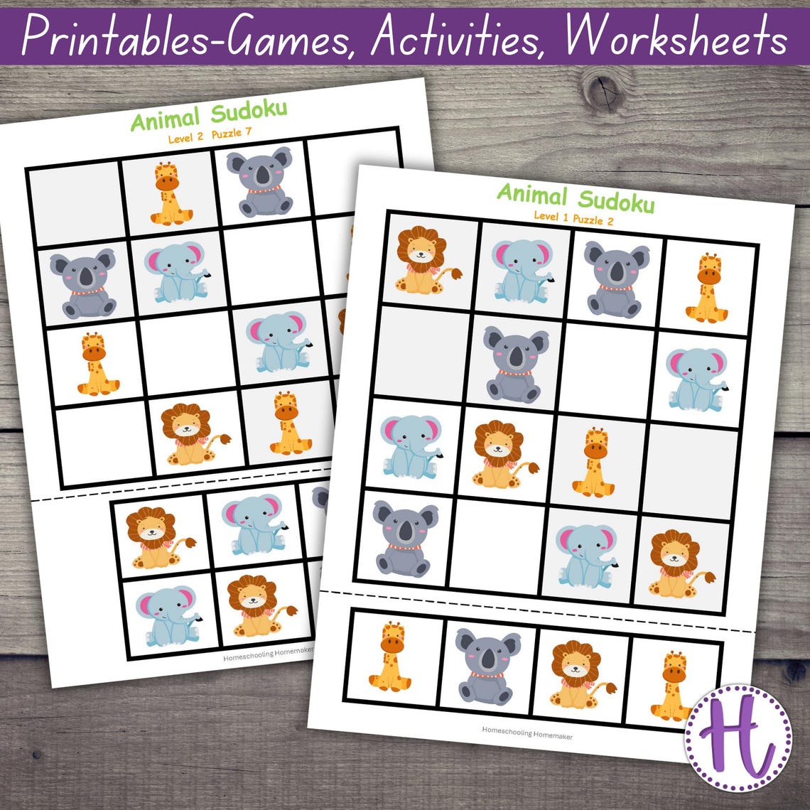 Animal Sudoku Game for Kids, Printable Sudoku Picture Game, Critital ...