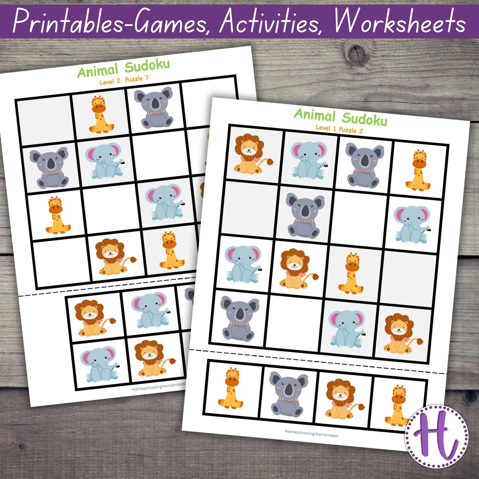 Animal Sudoku Game for Kids, Printable Sudoku Picture Game, Critital ...