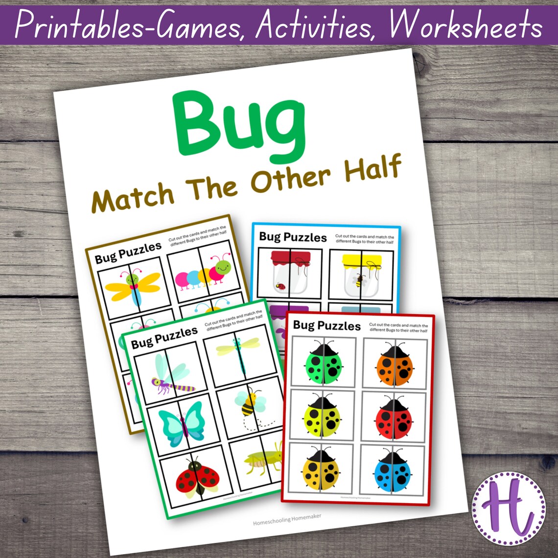Bug Matching Puzzles for Kids, Match the Other Half Bug Game, Preschool ...