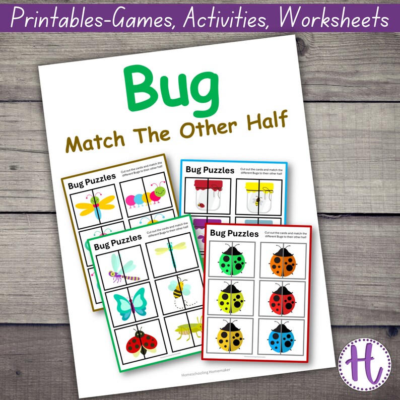 Bug Matching Puzzles for Kids, Match the Other Half Bug Game, Preschool ...