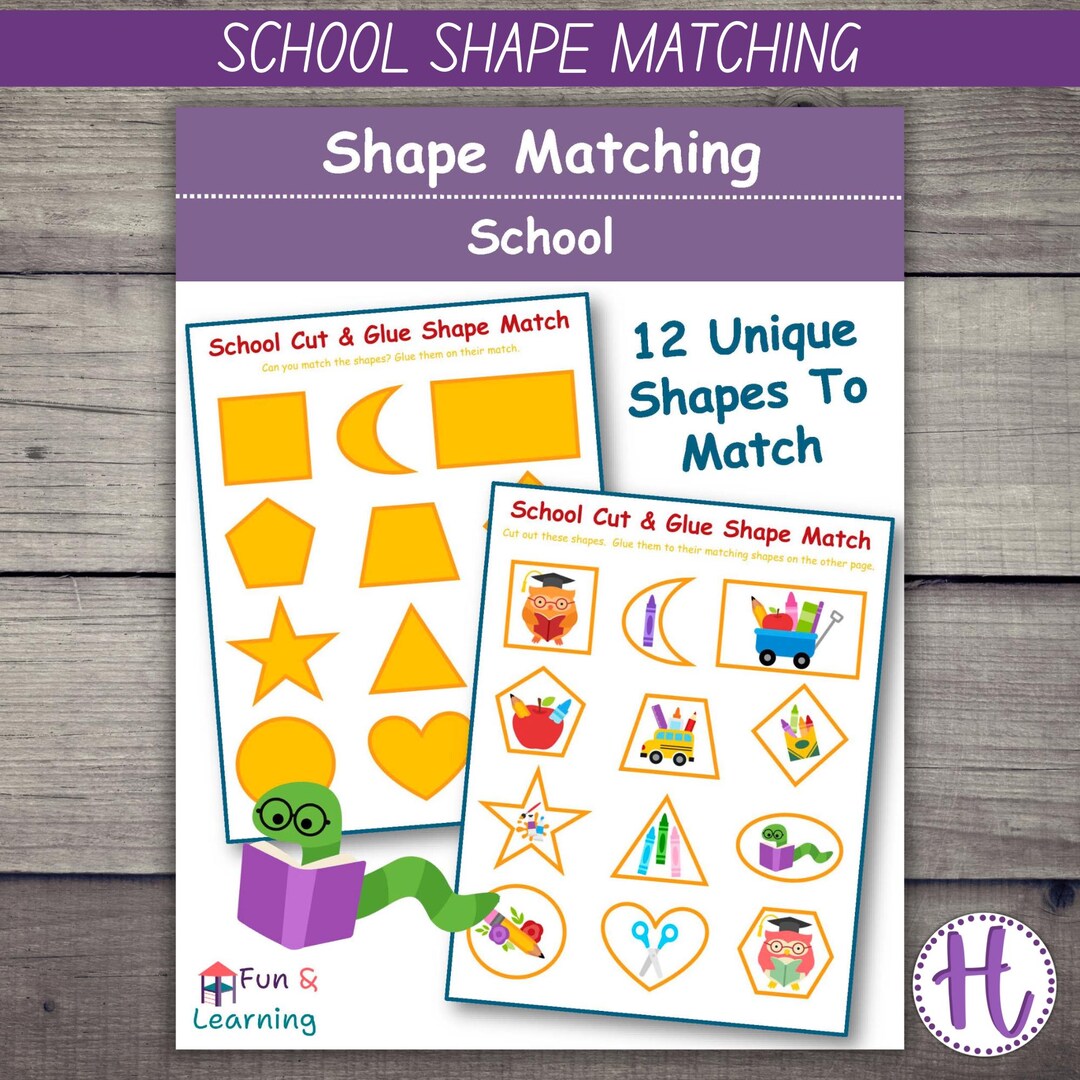 School-themed Shape Matching Activity, Preschool Learning Worksheets ...