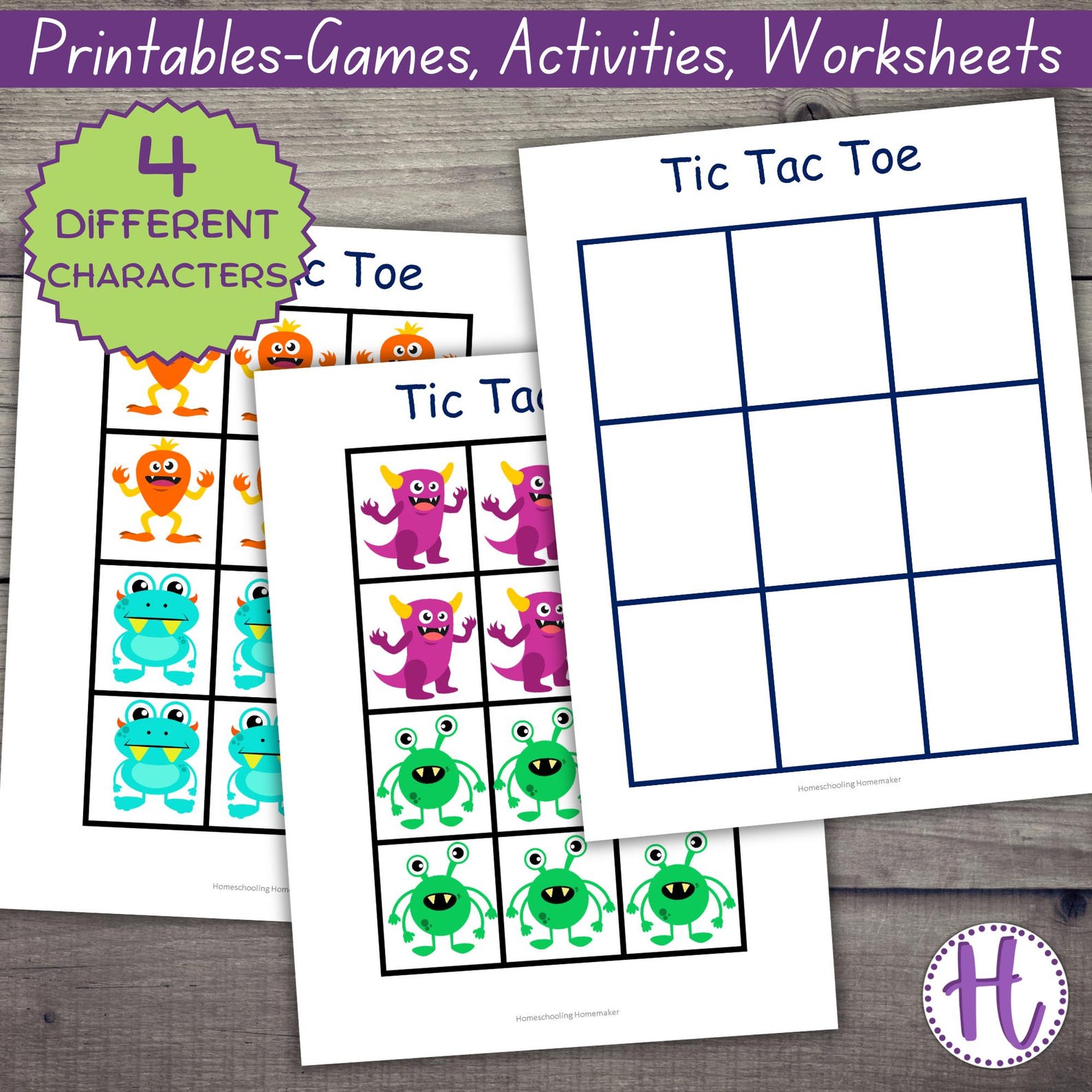 Monster Tic-tac-toe Game for Kids, Printable Game, Toddler Game ...