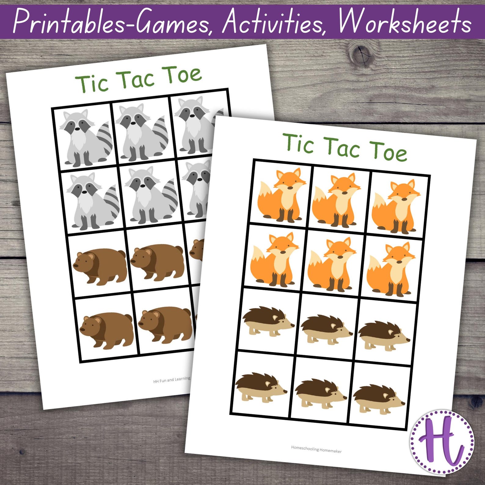 Woodland Animal Tic Tac Toe Game for Kids, Fun Animal Tic Tac Toe Game ...