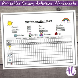 Weather Tracking Chart for Kids, Elementary Class Worksheet, Weather ...