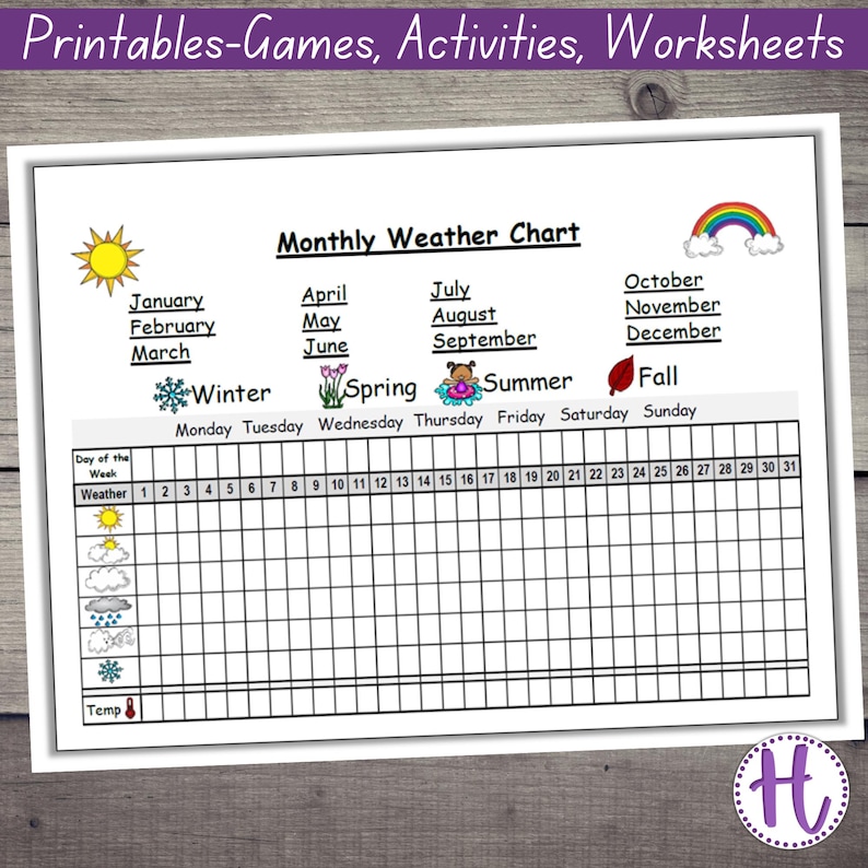 Weather Tracking Chart for Kids, Elementary Class Worksheet, Weather ...