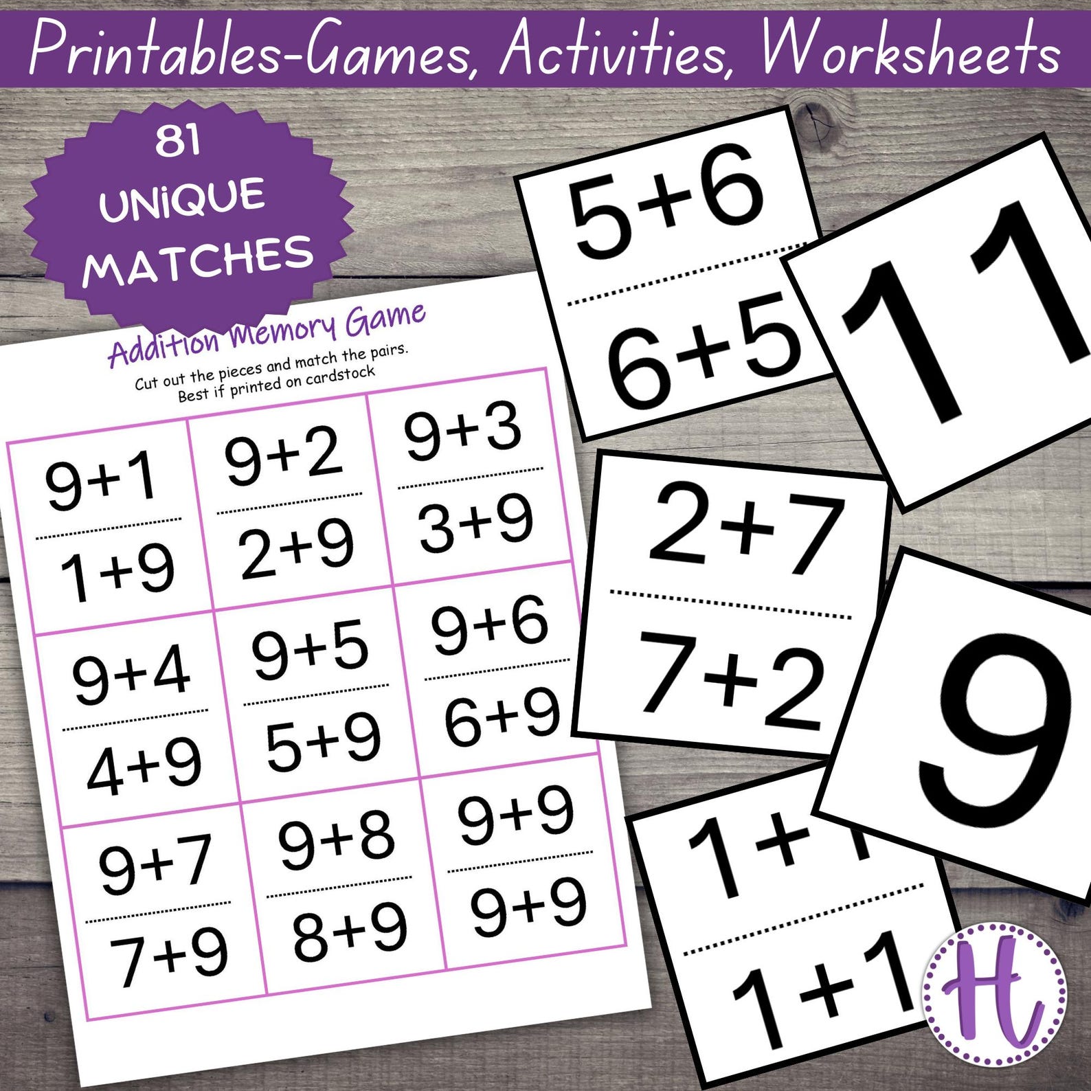 Addition Memory Game, Math Fact Game, Addition Facts Matching Game ...