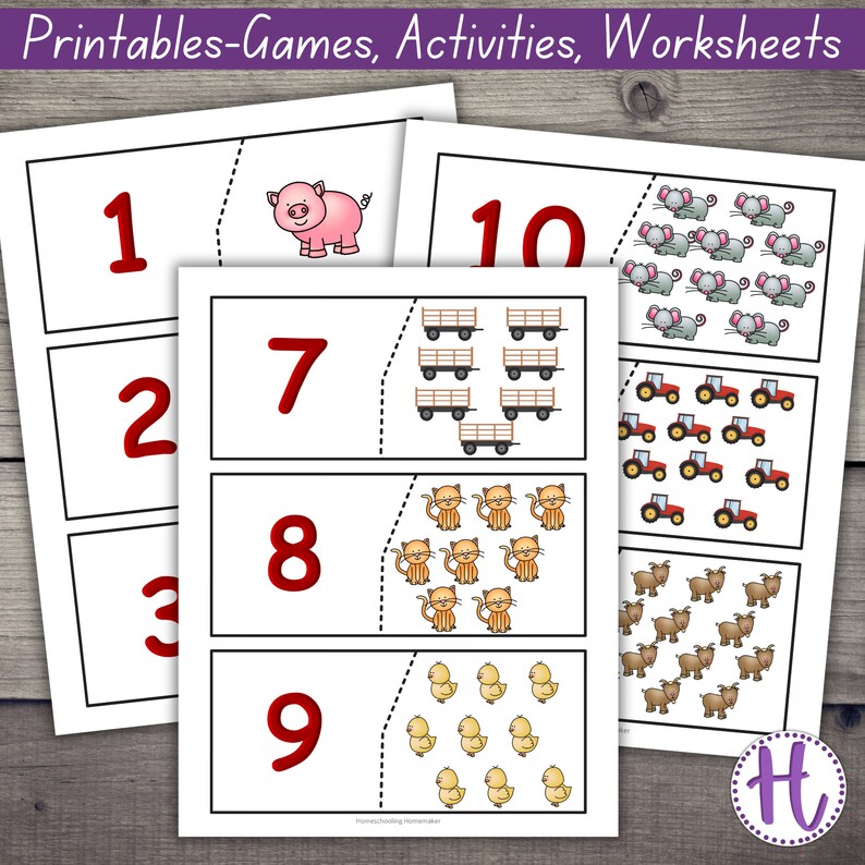 Farm Counting Card Matching Game for Preschool and Kindergarten, Farm ...