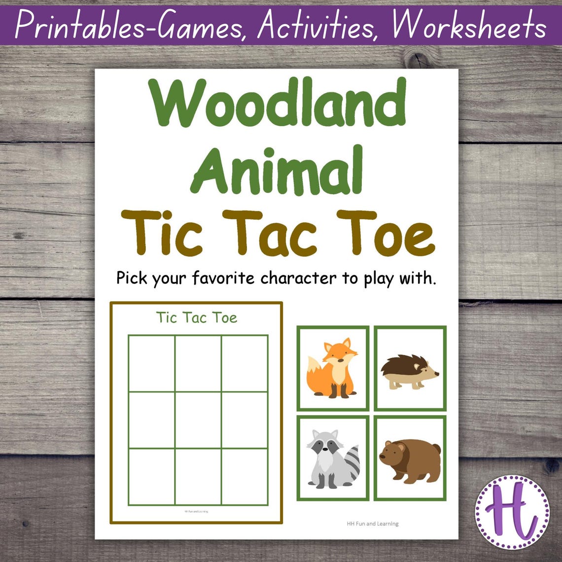 Woodland Animal Tic Tac Toe Game for Kids, Fun Animal Tic Tac Toe Game ...