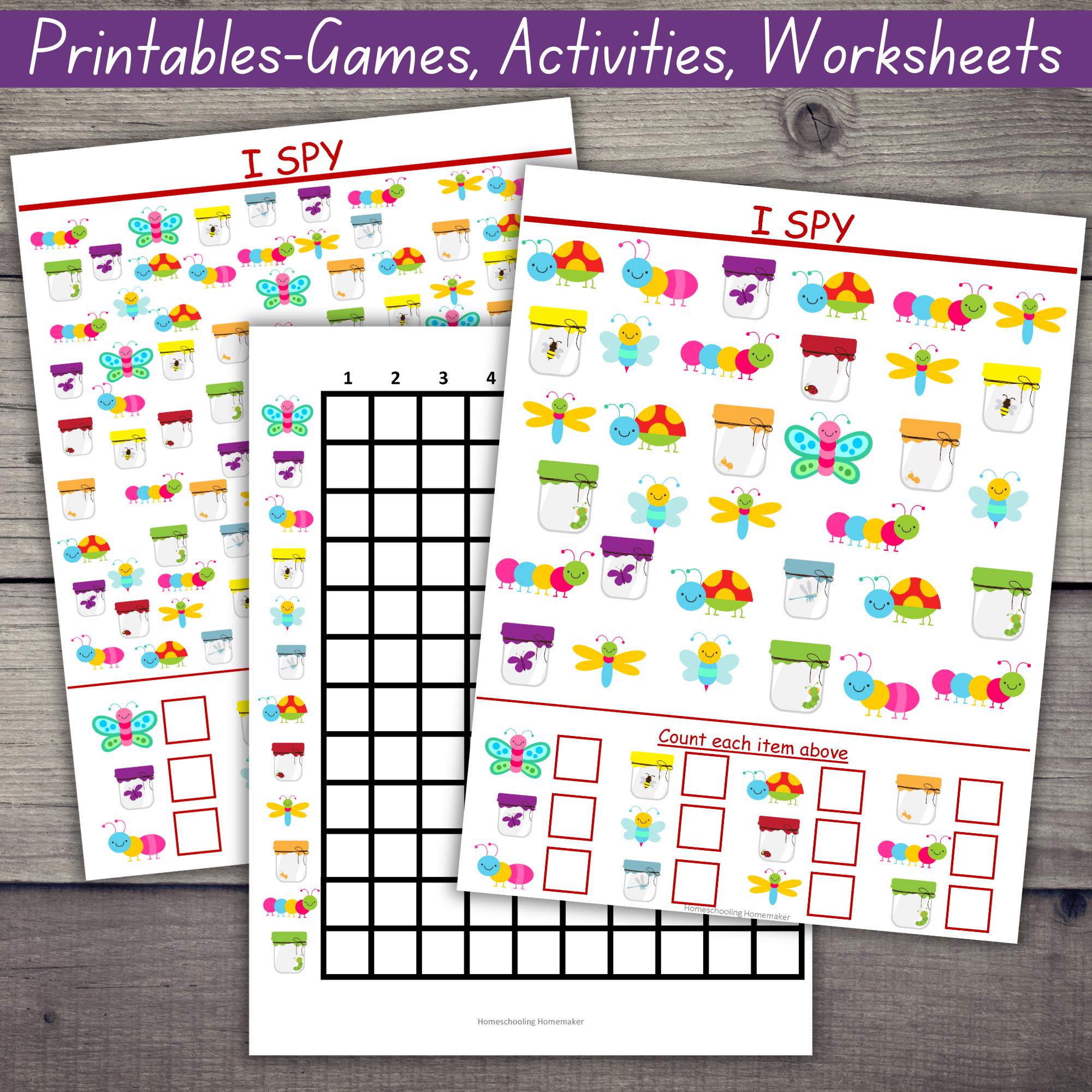 Bug I Spy Activity Sheets, Math Counting and Graphing Activity for Kids ...